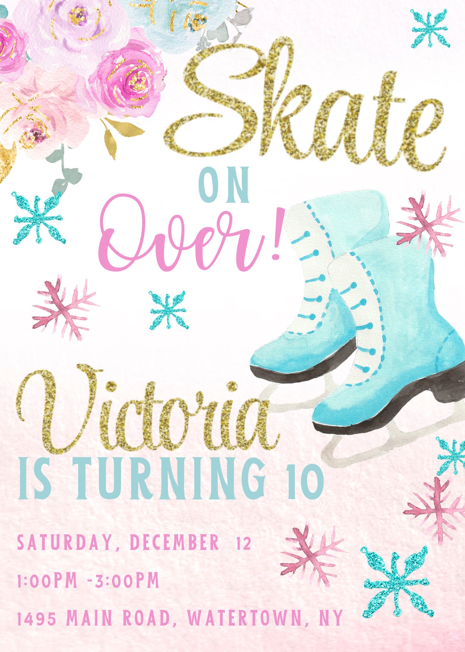 Ice Skate Birthday Party Invitation, Girl Ice Skating Invite, Winter ...