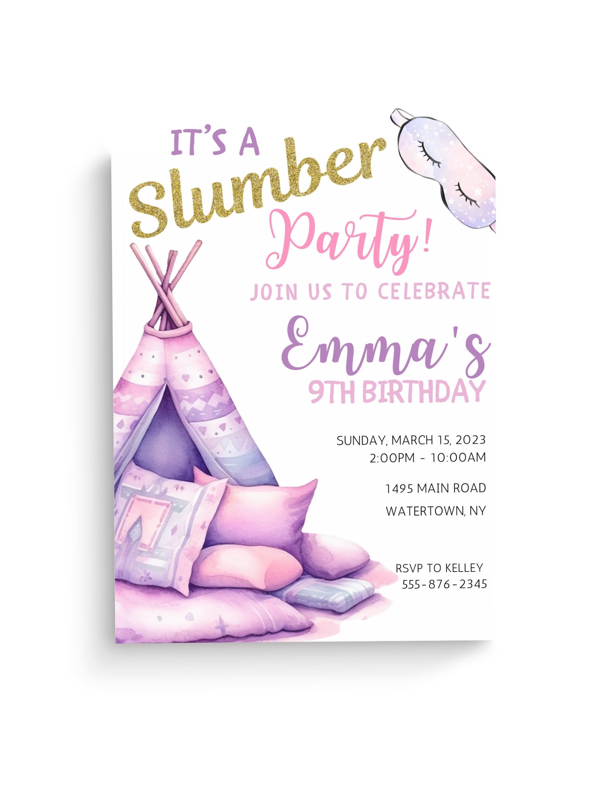 Editable Slumber Party Birthday Invitation Movie Night, Girls Birthday ...