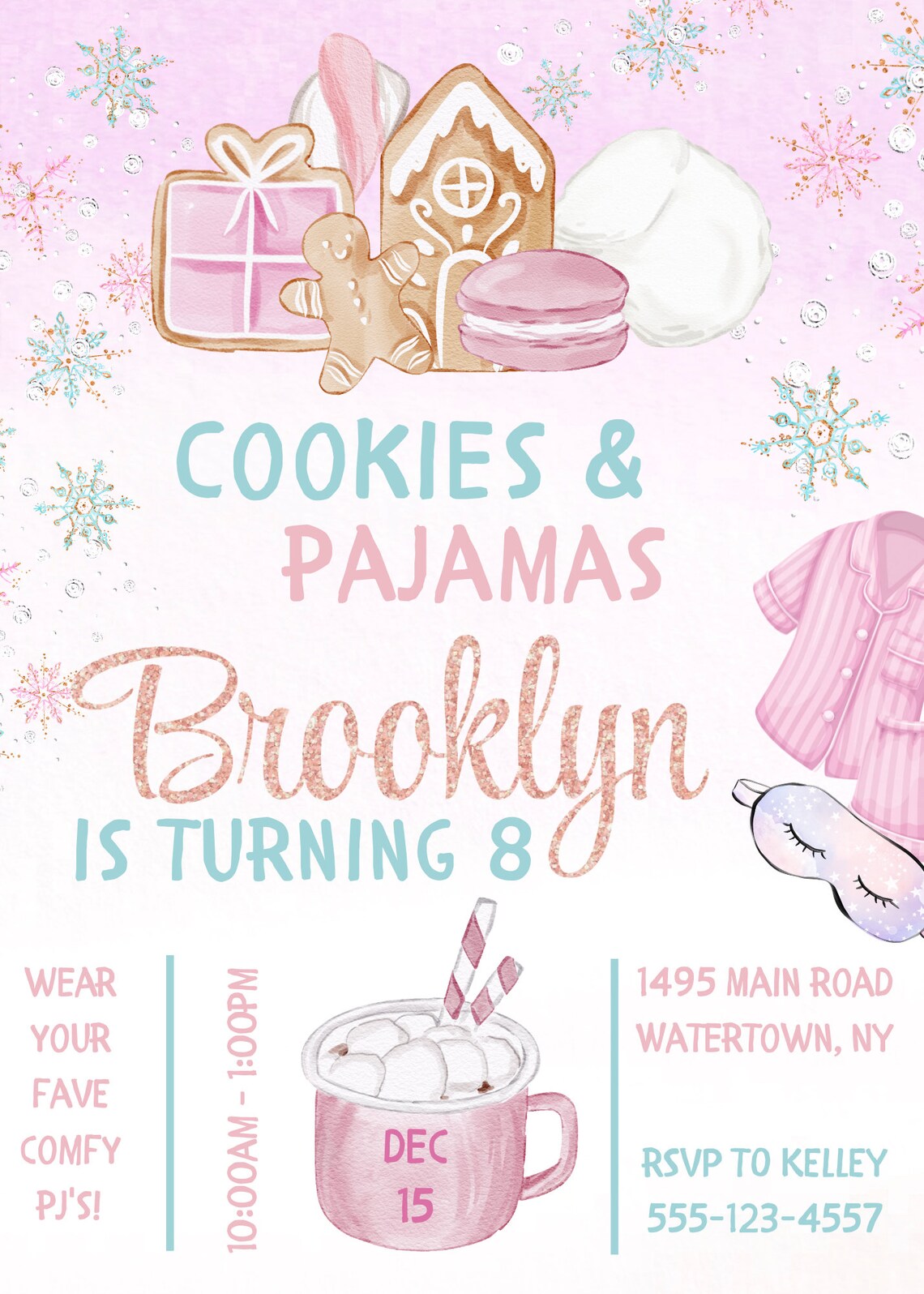 Christmas Cookies and Pajamas Birthday Invitation, Cookie Party, Cookie ...