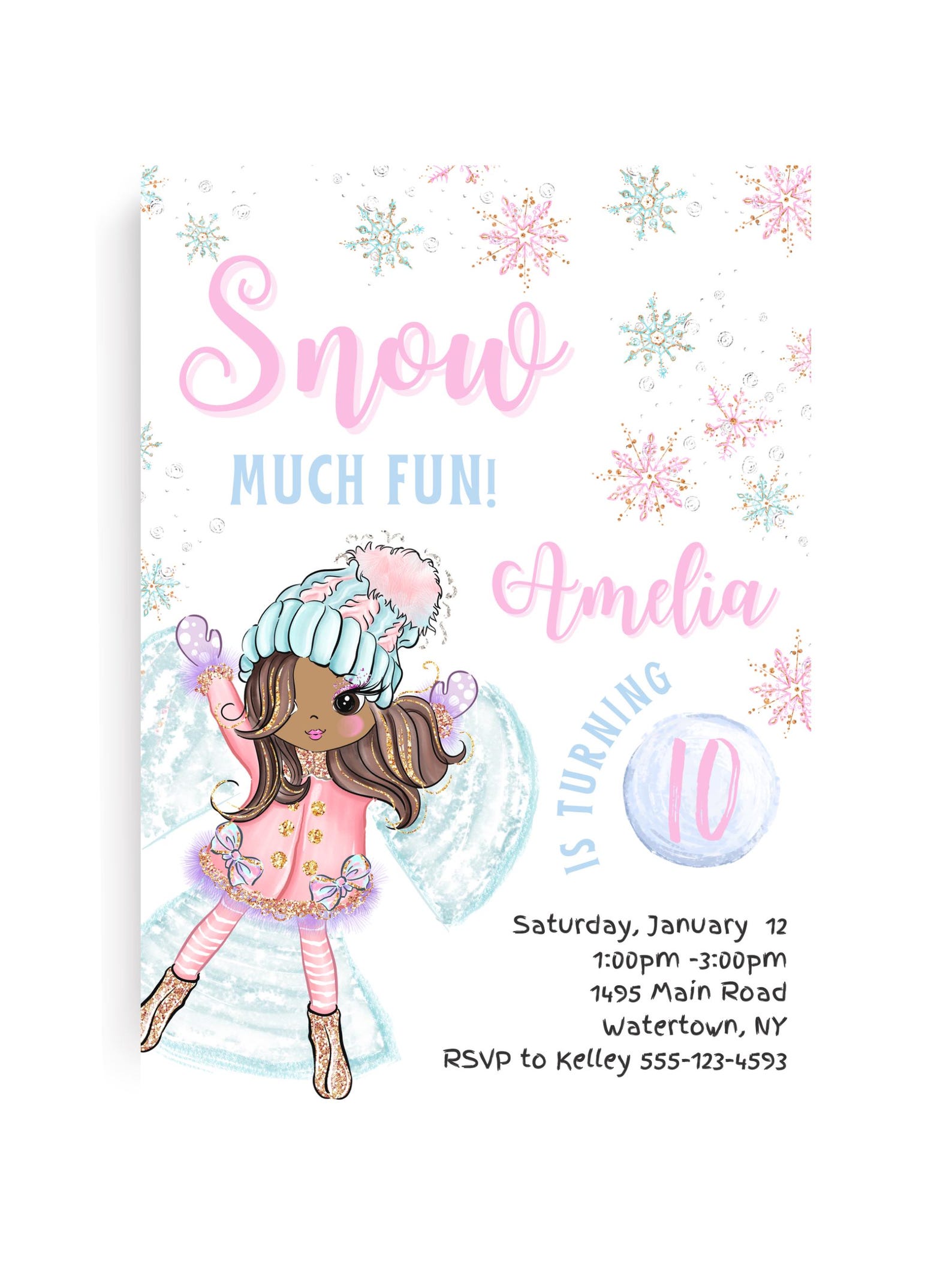 Winter Party Sledding Birthday Party Invitation, Girl Ice Skating ...