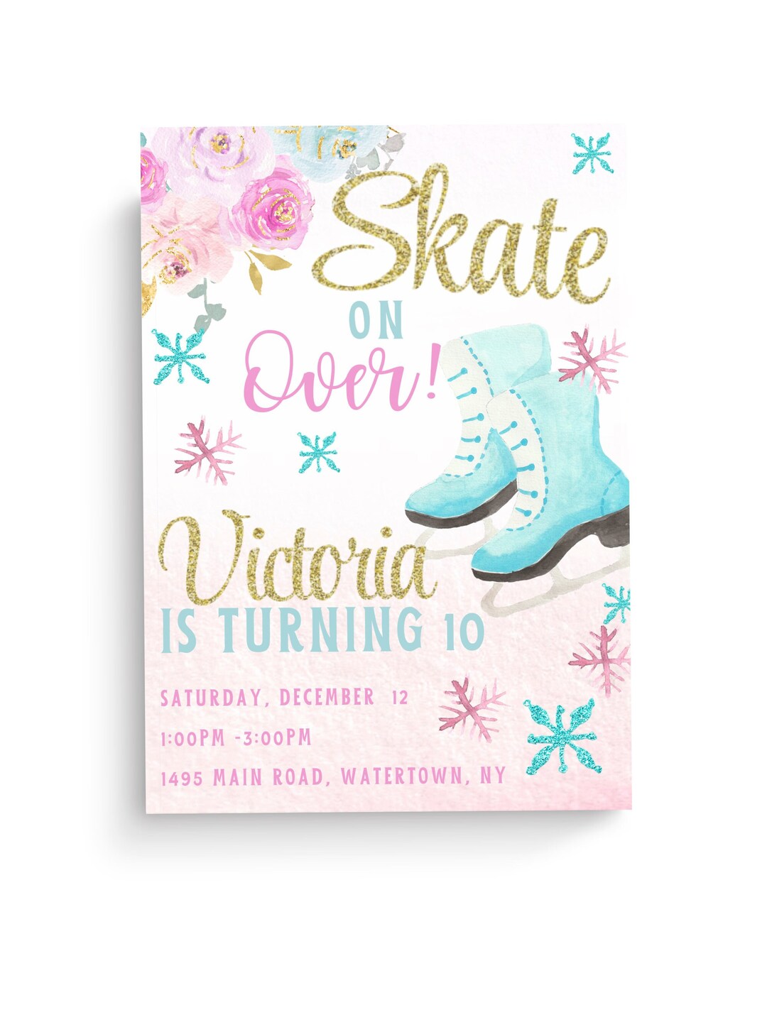 Ice Skate Birthday Party Invitation, Girl Ice Skating Invite, Winter ...