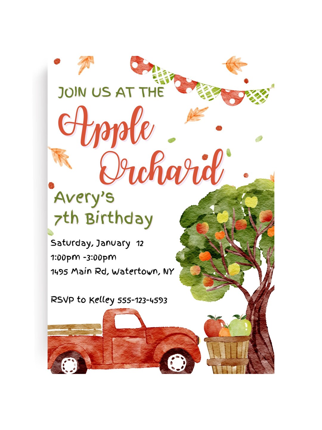 Girls Birthday Party Invitation, Apple Orchard Invitation, Apple ...