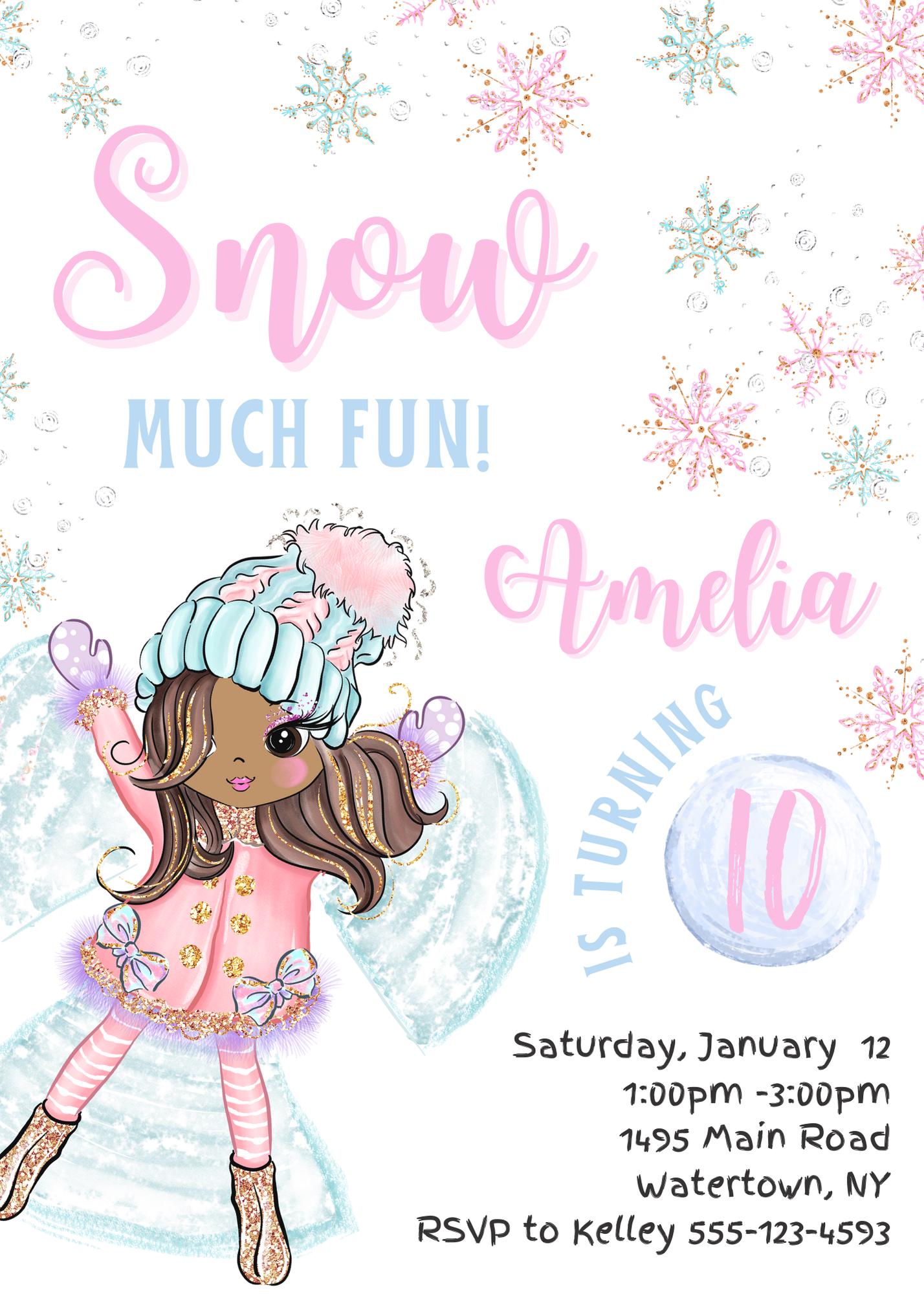 Winter Party Sledding Birthday Party Invitation, Girl Ice Skating ...