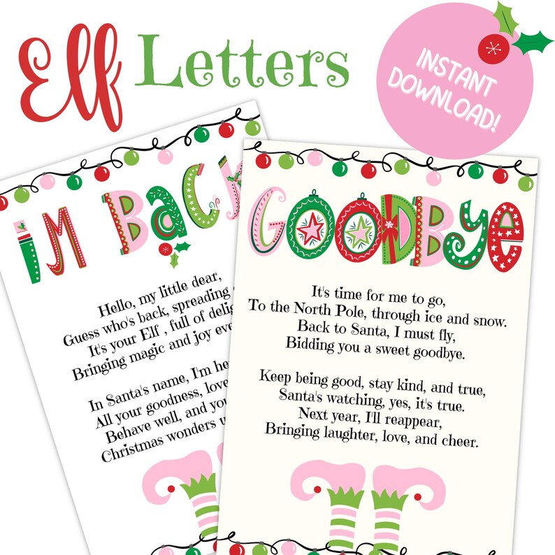 Elf Arrival and Goodbye Letter, Elf I'm Back Christmas Letter, Elf ...