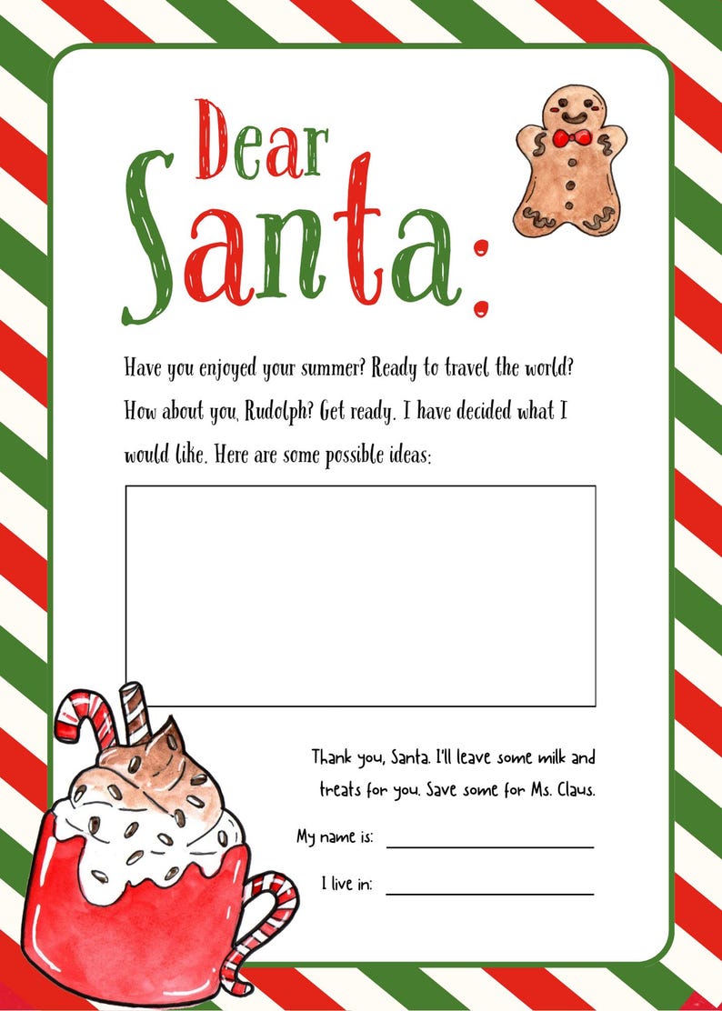 Printable Letter to Santa, Santa Letter DIY, Kids Christmas List ...