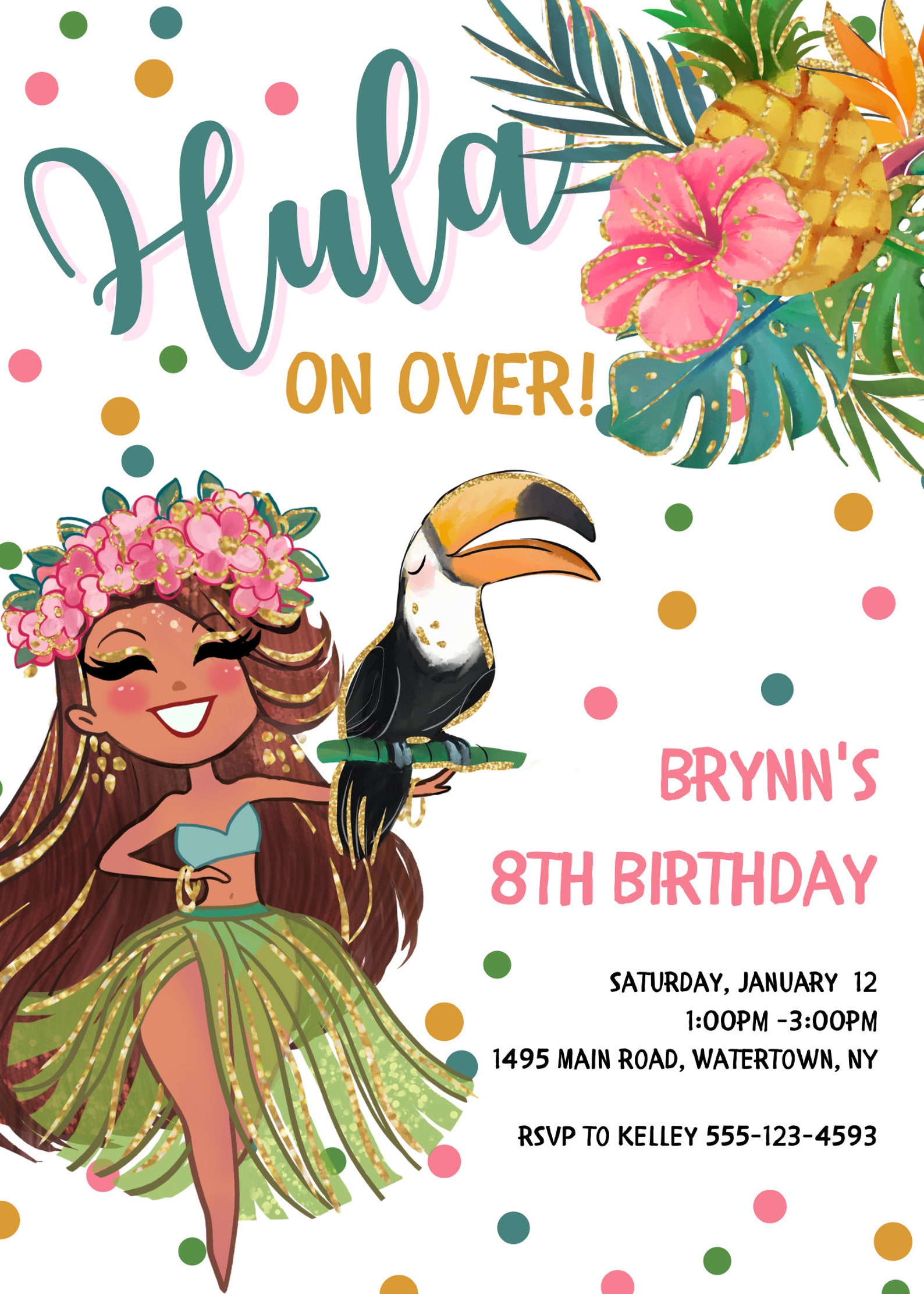 Editable Hawaiian Birthday Invitation for a Girl, Aloha Birthday ...