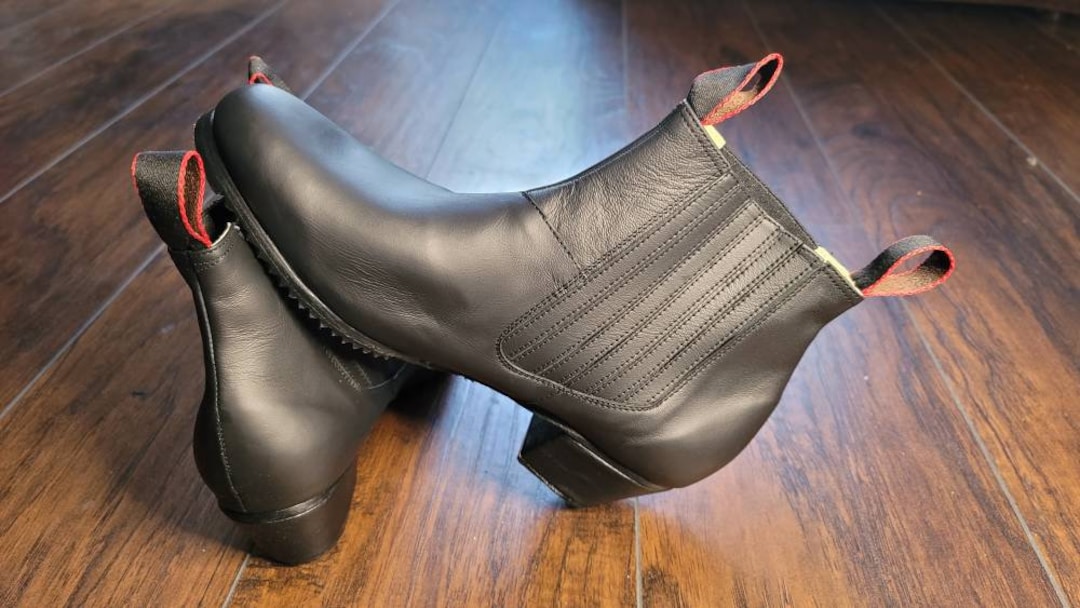 Black Leather Classic Charro Folklorico Dance Boots Botin De Baile ...