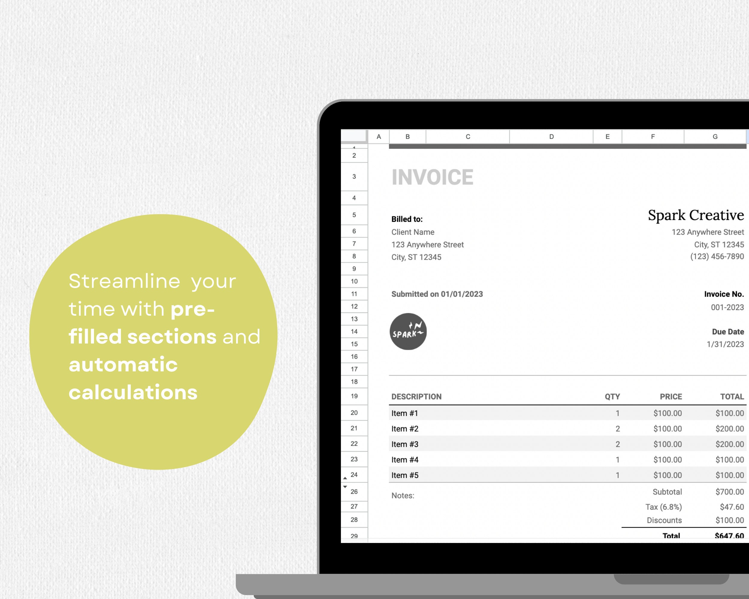 Invoice Template With Logo, Editable Spreadsheet for Small Business ...