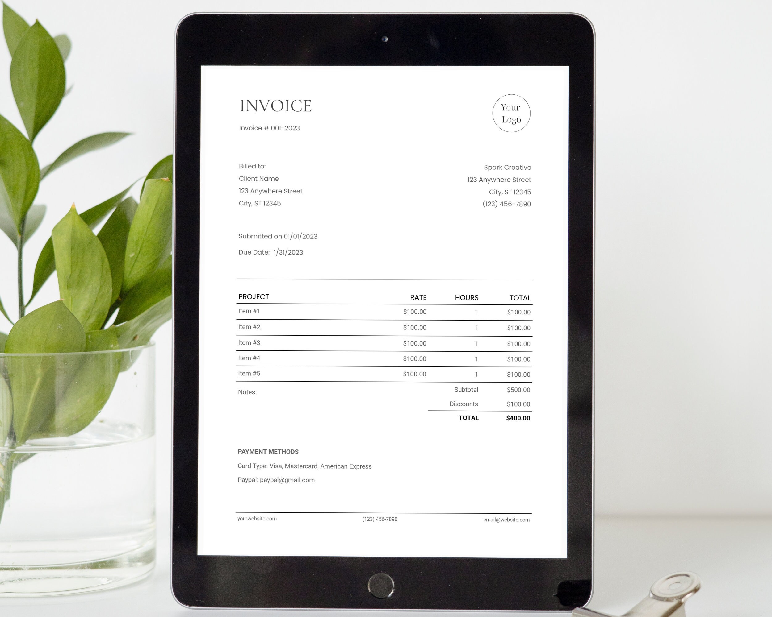 Hourly Invoice Template With Logo, Editable Spreadsheet for Small ...