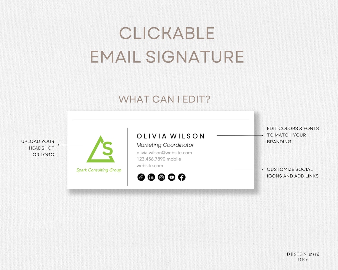 Clickable Professional Email Signature Template for Gmail and Outlook ...