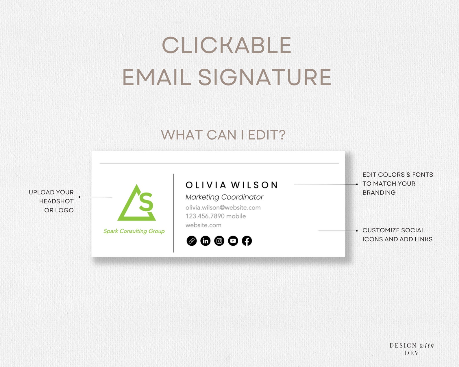Clickable Professional Email Signature Template for Gmail and Outlook ...