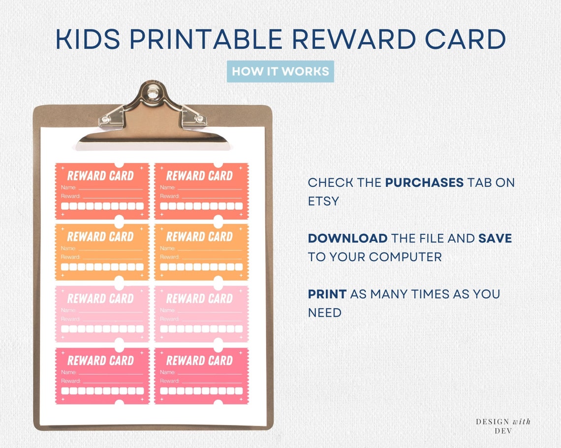 Kids Printable Reward Card Coupon for Chores - Etsy