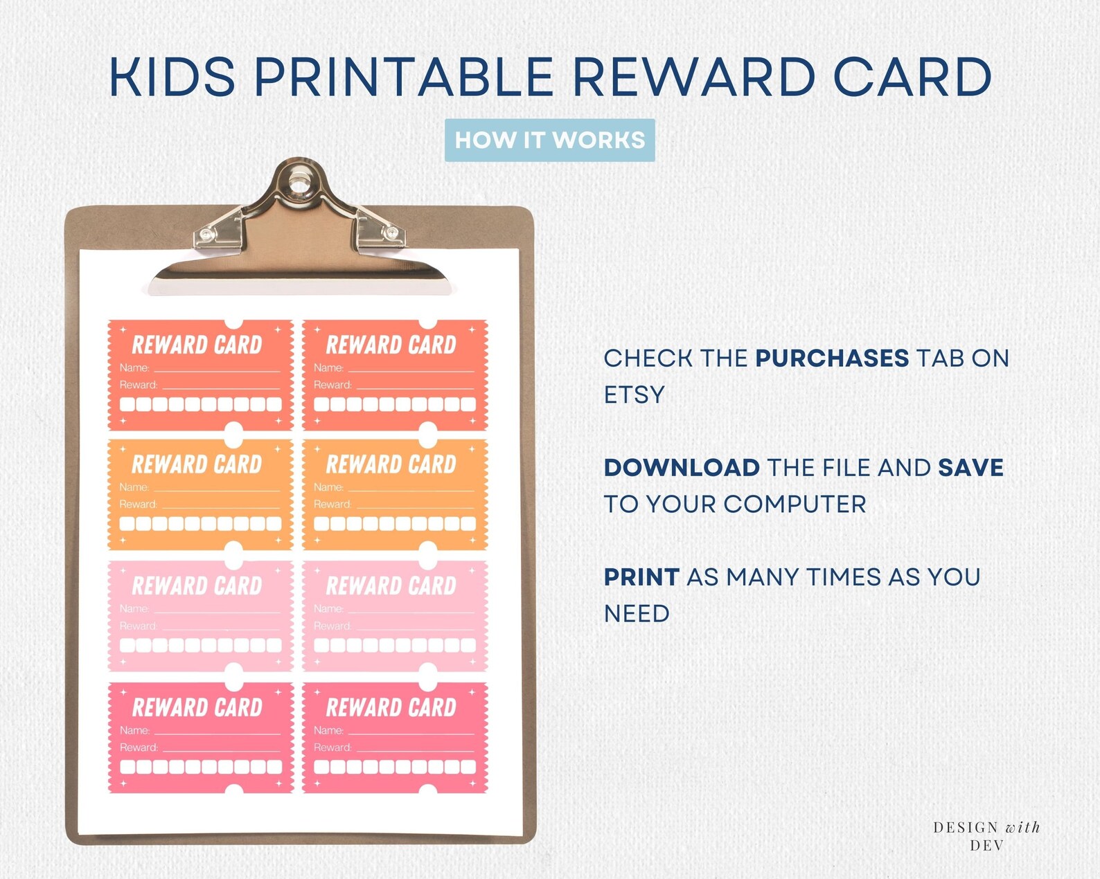 Kids Printable Reward Card Coupon for Chores - Etsy