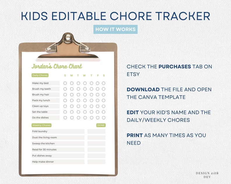 Kids Printable Chore Chart for Learning Responsibility Through Reward 8 ...