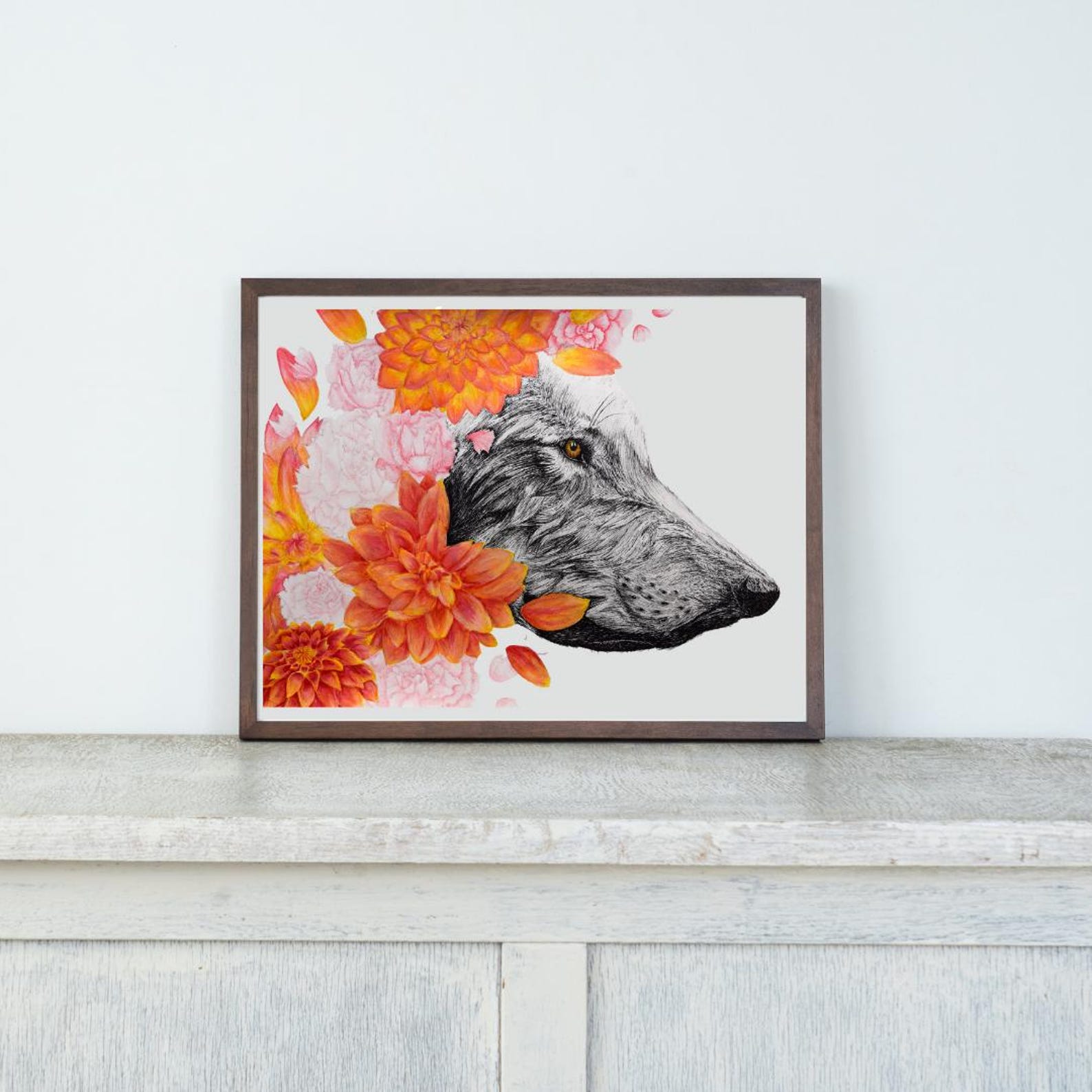 Floral Wolf - Digital Art Print - Etsy