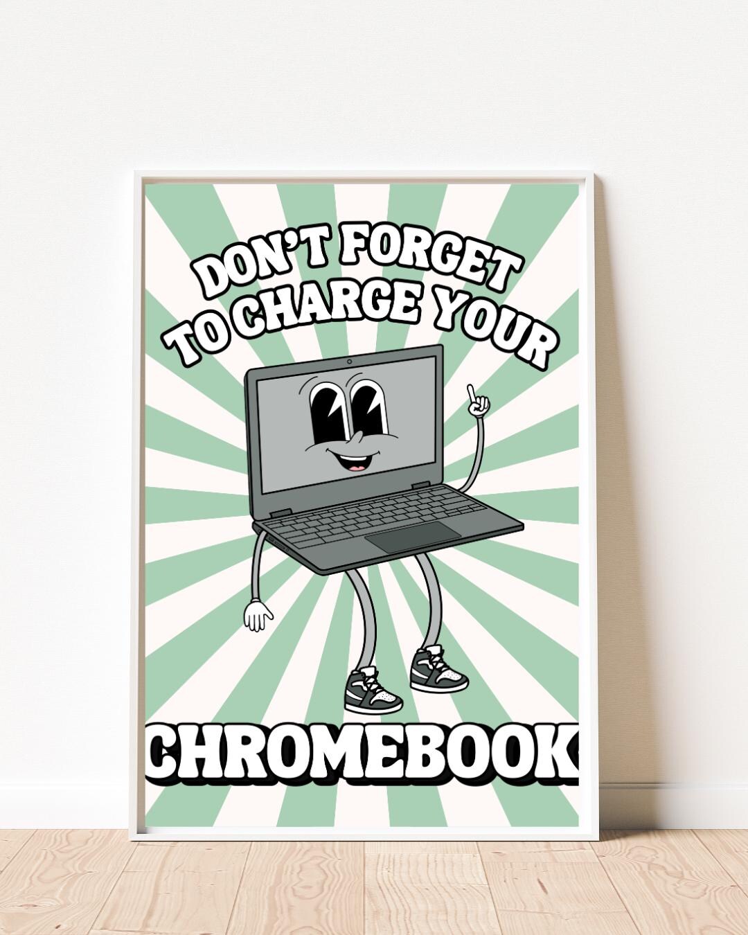 Charge Your Chromebook - Retro Classroom Poster Art Print - Etsy