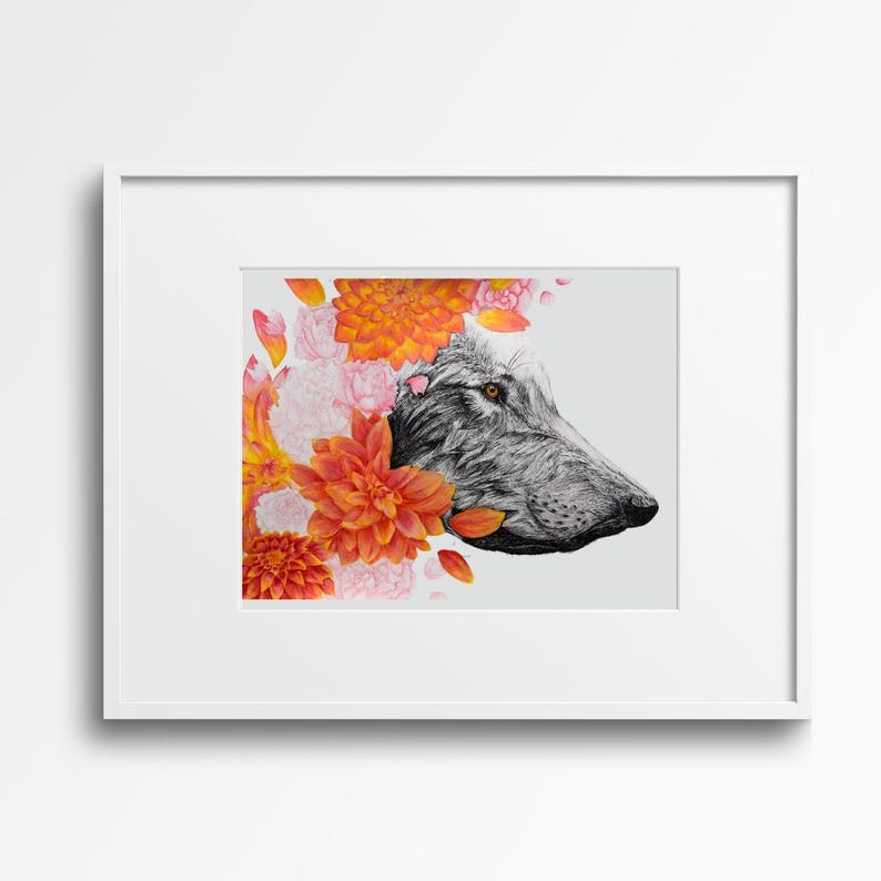 Floral Wolf - Digital Art Print - Etsy