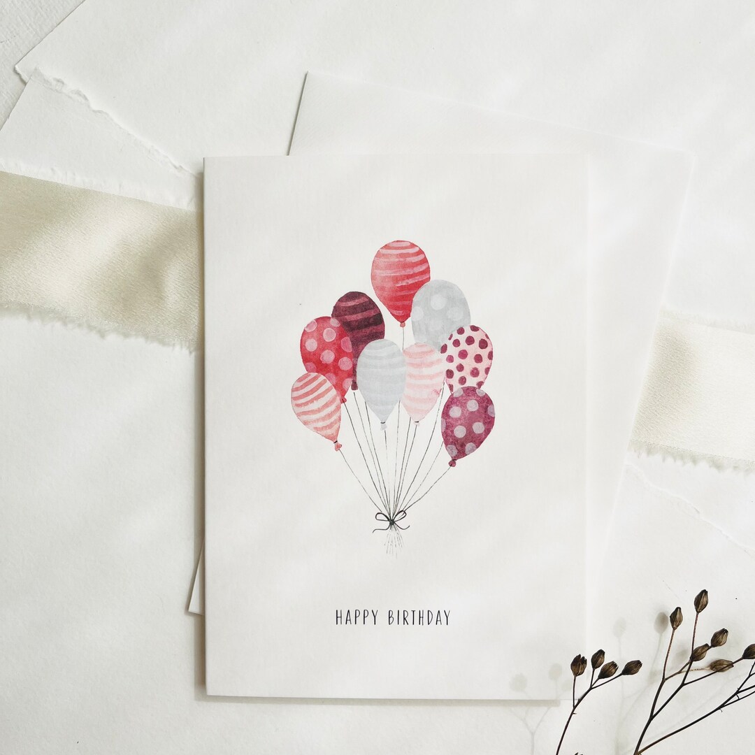 Birthday Card Watercolor | Balloons | Congratulations Card Birthday ...