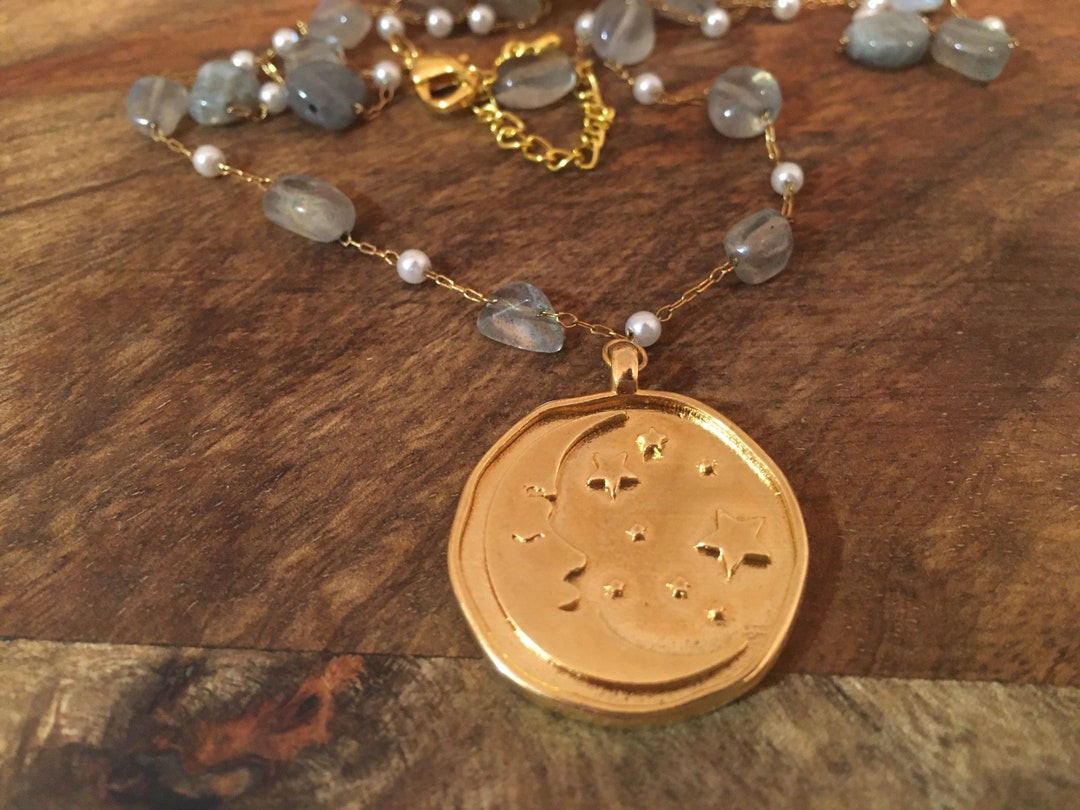 Gold Sun and Moon Necklace, Solar System Necklace, Moon Necklace ...