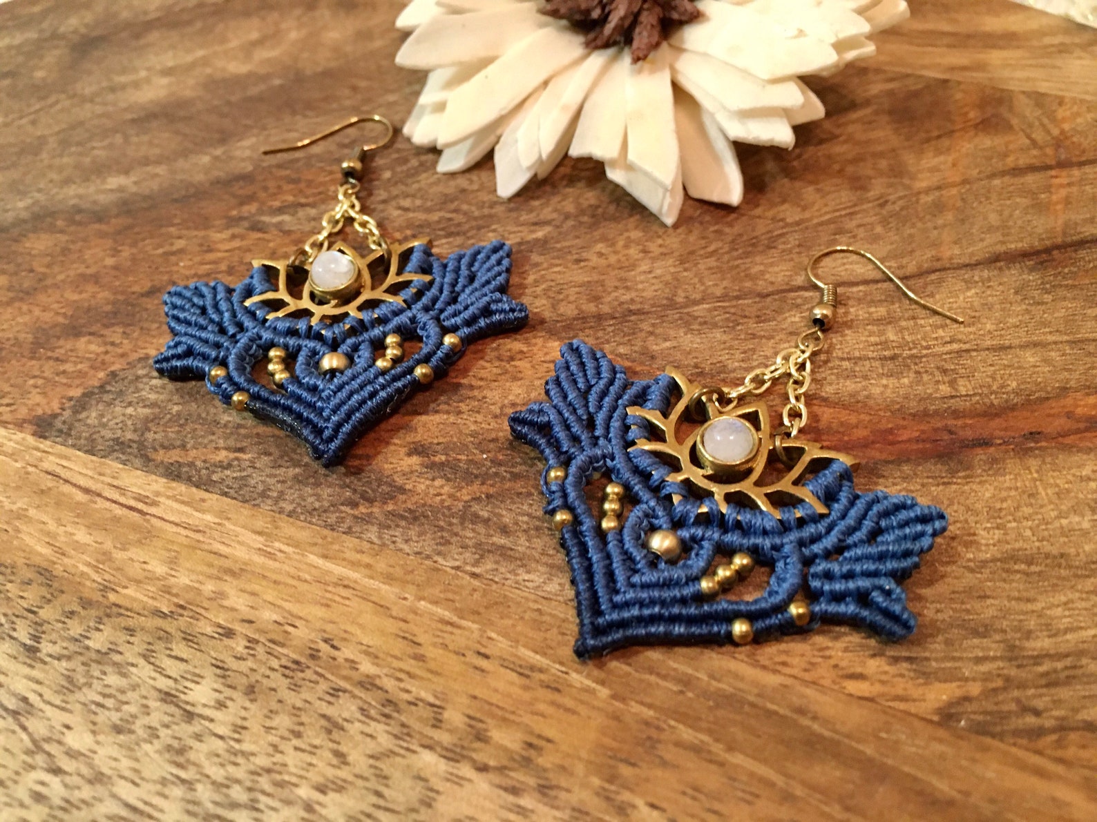 Lotus Macrame Earrings, Lotus Earrings, Macrame Earrings, Micro Macrame ...