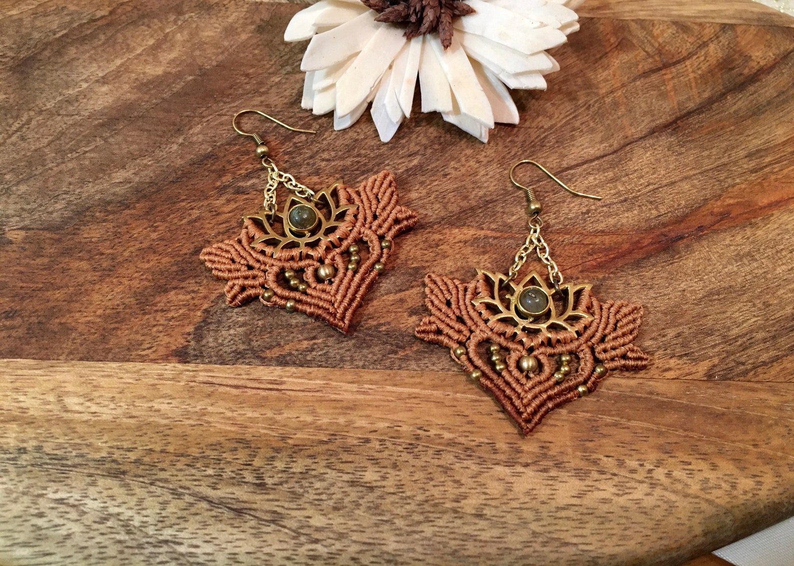 Lotus Macrame Earrings, Lotus Earrings, Macrame Earrings, Micro Macrame ...
