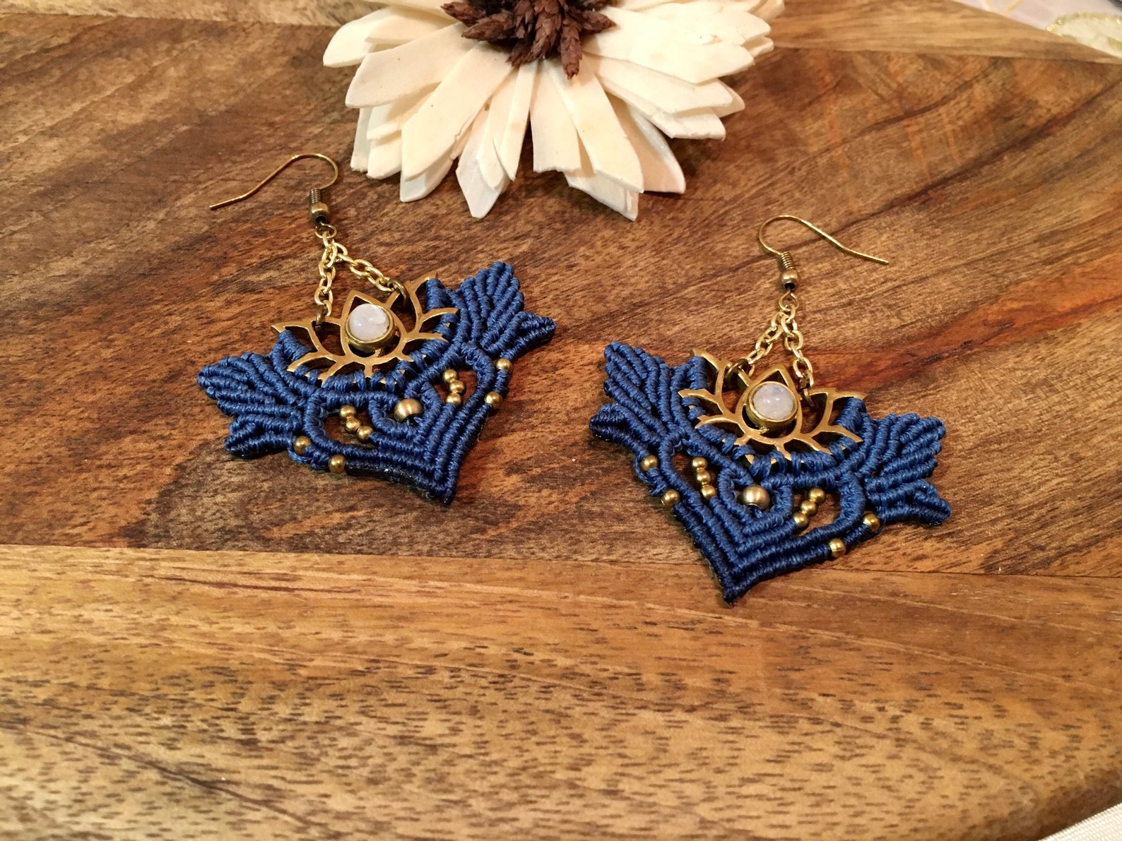 Lotus Macrame Earrings, Lotus Earrings, Macrame Earrings, Micro Macrame ...