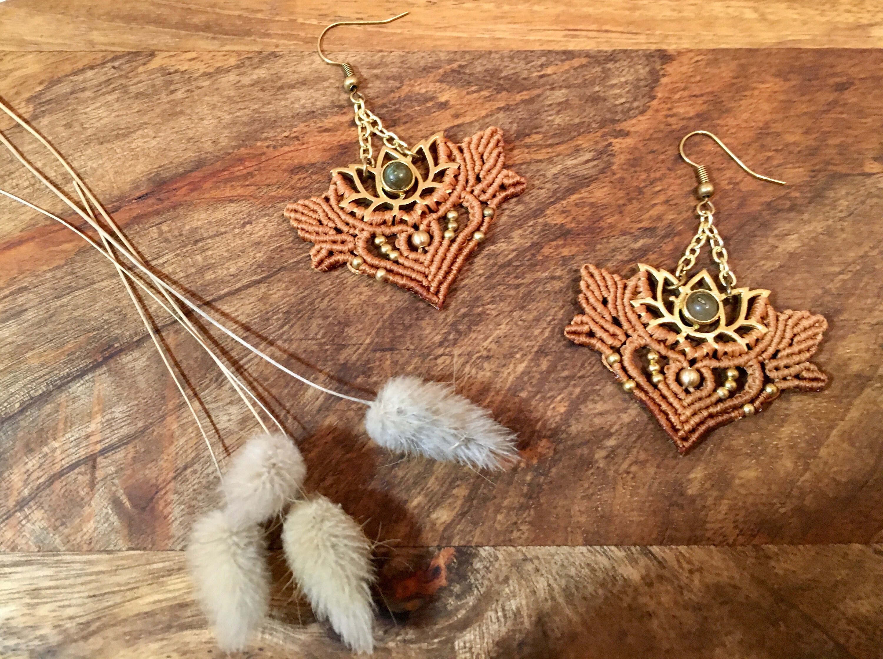 Lotus Macrame Earrings Lotus Earrings Macrame Earrings | Etsy