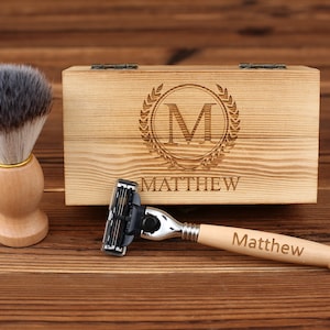 Personalized Razor With Wood Handle, Shaving Brush, Safety Razor for ...