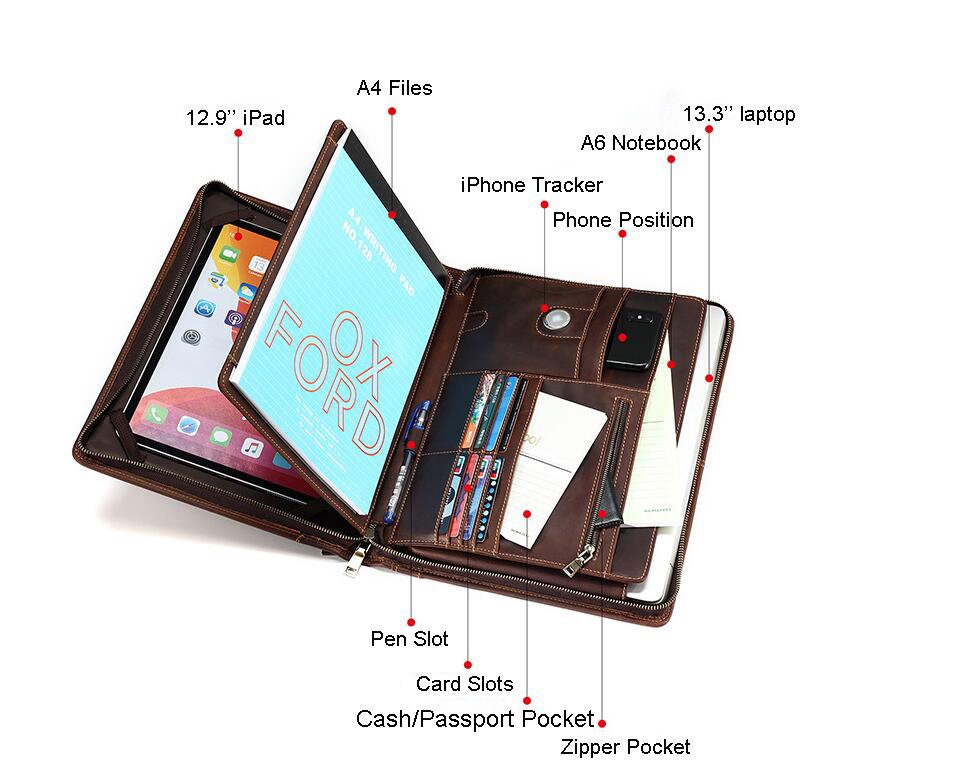 Full Grain Leather Portfolio Zipper Men's Leather | Etsy