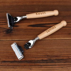 Personalized Razor With Wood Handle, Shaving Brush, Safety Razor for ...