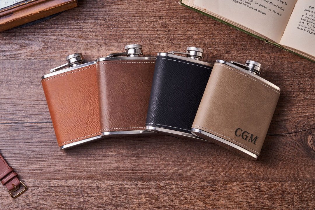 Personalized Flask, Leather Flask Groomsmen Gift, Engraved Flask, Hip ...