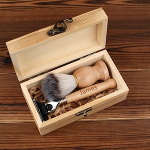 Personalized Razor With Wood Handle, Shaving Brush, Safety Razor for ...