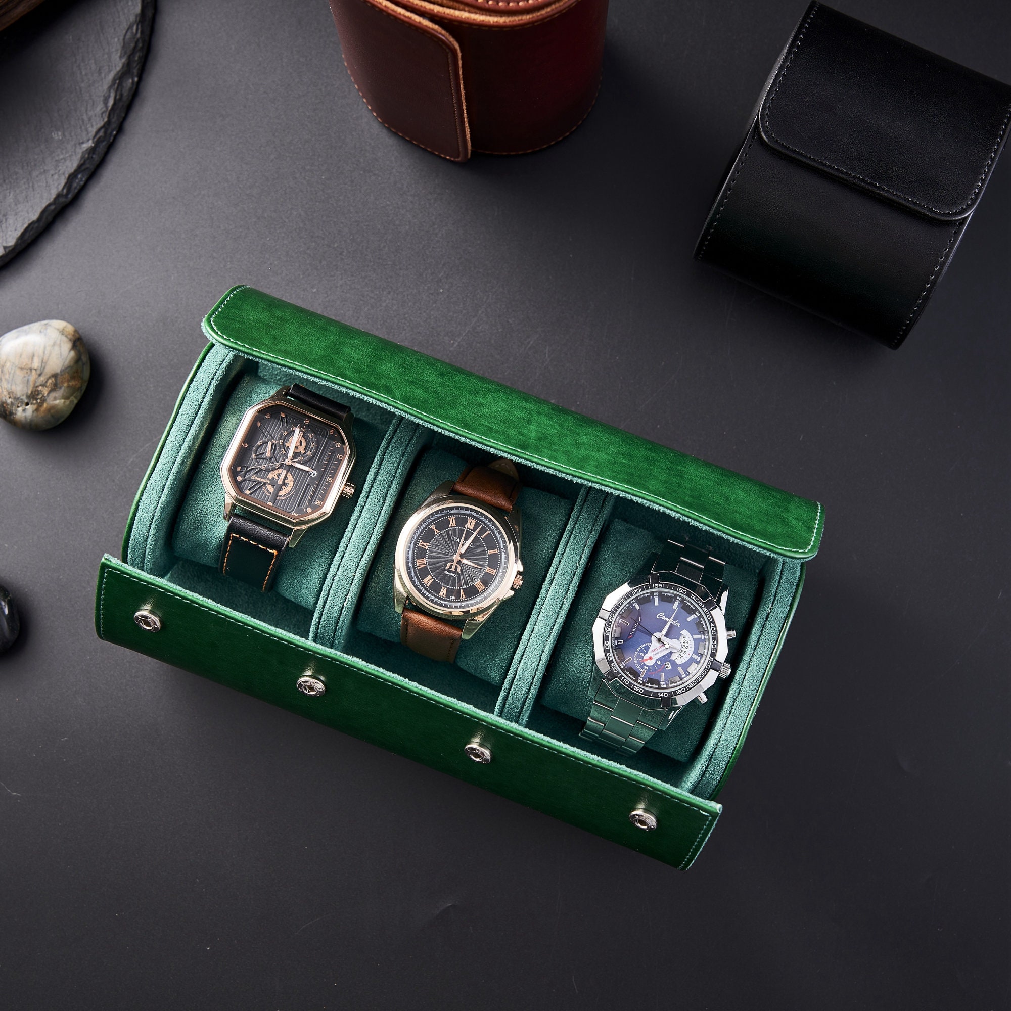 Personalized Leather Watch Case Custom Watch Box Travel Watch Box Vegan ...