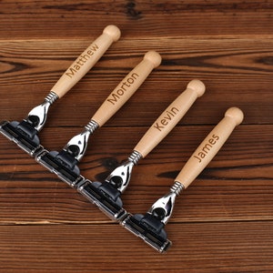 Personalized Razor With Wood Handle, Shaving Brush, Safety Razor for ...