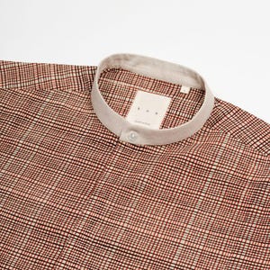 Block Print Check Grandad Collar Shirt / Gifts for Him / Minimalist ...