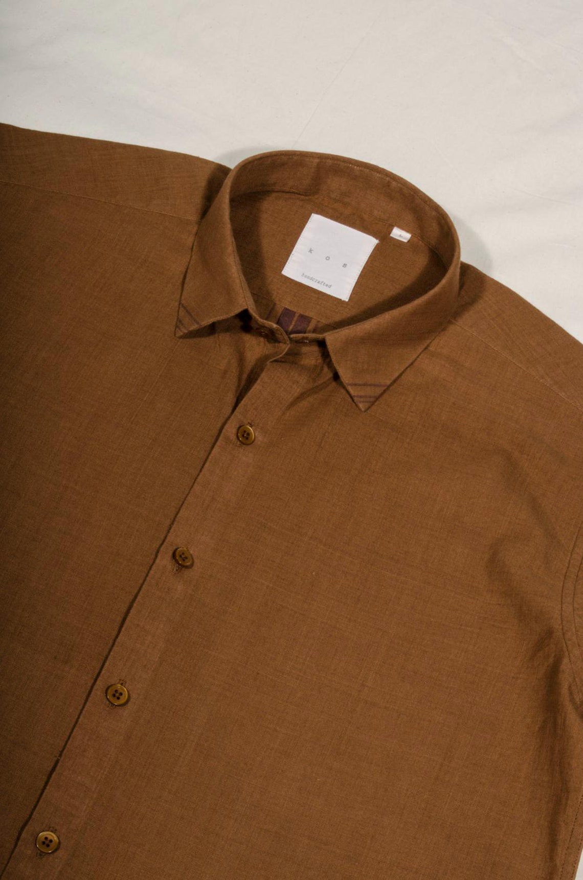 Tobacco Color Selvedge Design Khadi Cotton Slim Fit Shirt / Men's Gift ...
