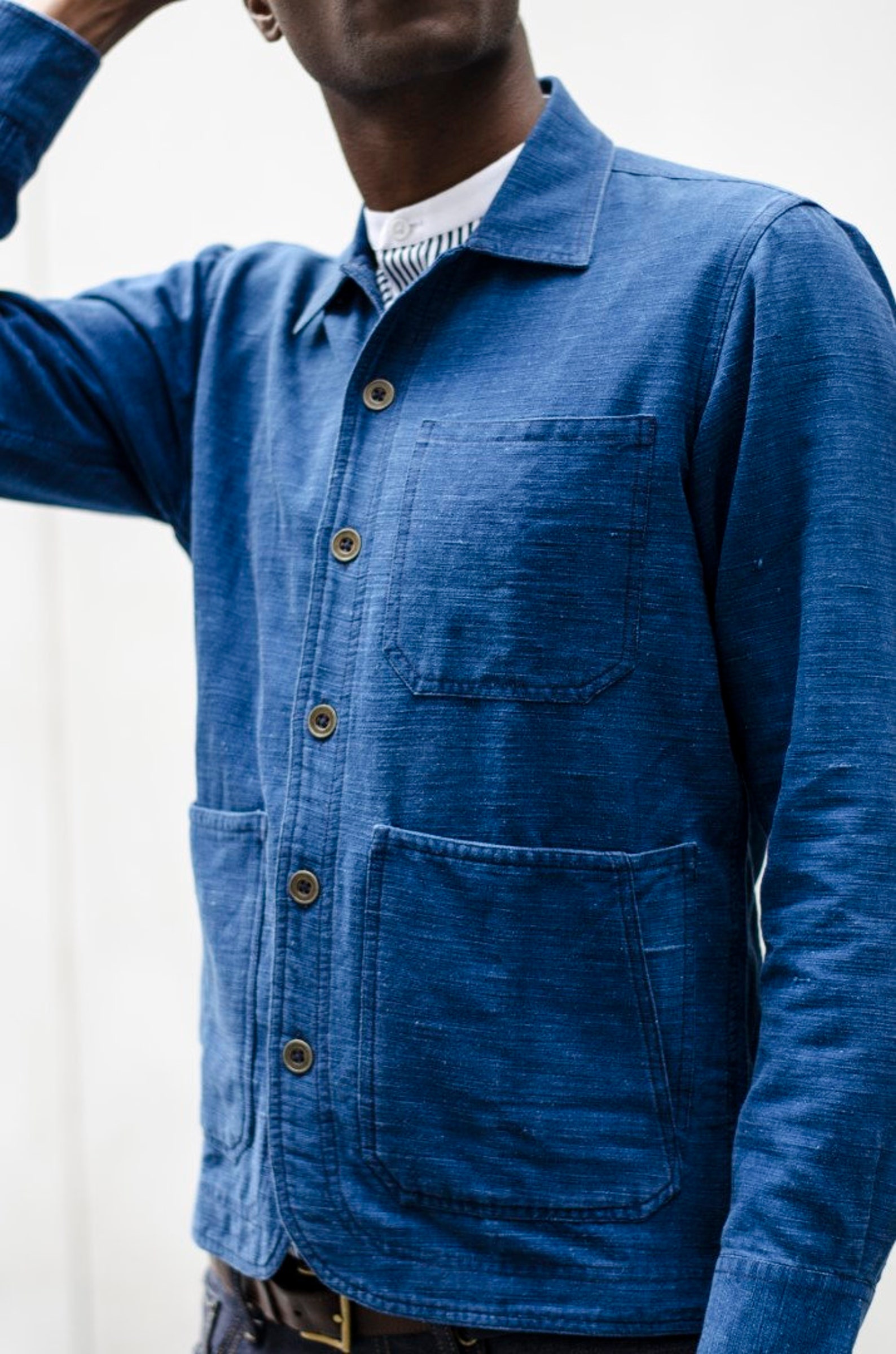 Men's Indigo Khadi Slub Cotton Jacket Light Weight/ Khadi / Khadi ...