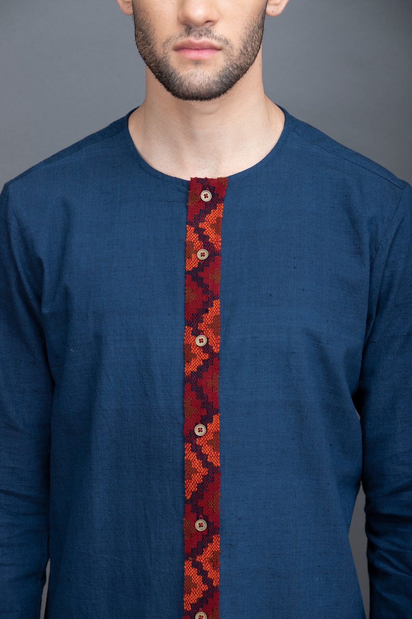 Indigo Khadi Shirt With Handwoven Woolen Border / Handloom | Etsy