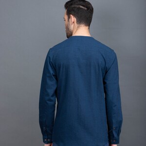 Indigo Khadi Shirt With Handwoven Woolen Border / Handloom Shirt ...