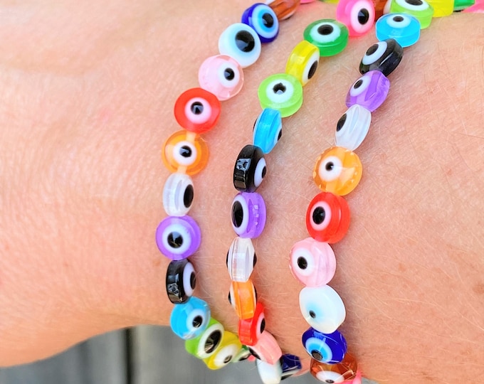 Rainbow Evil Eye Bracelet, Evil Eye Bracelet, Protection Bracelets, Multi-colored Evil Eye ...