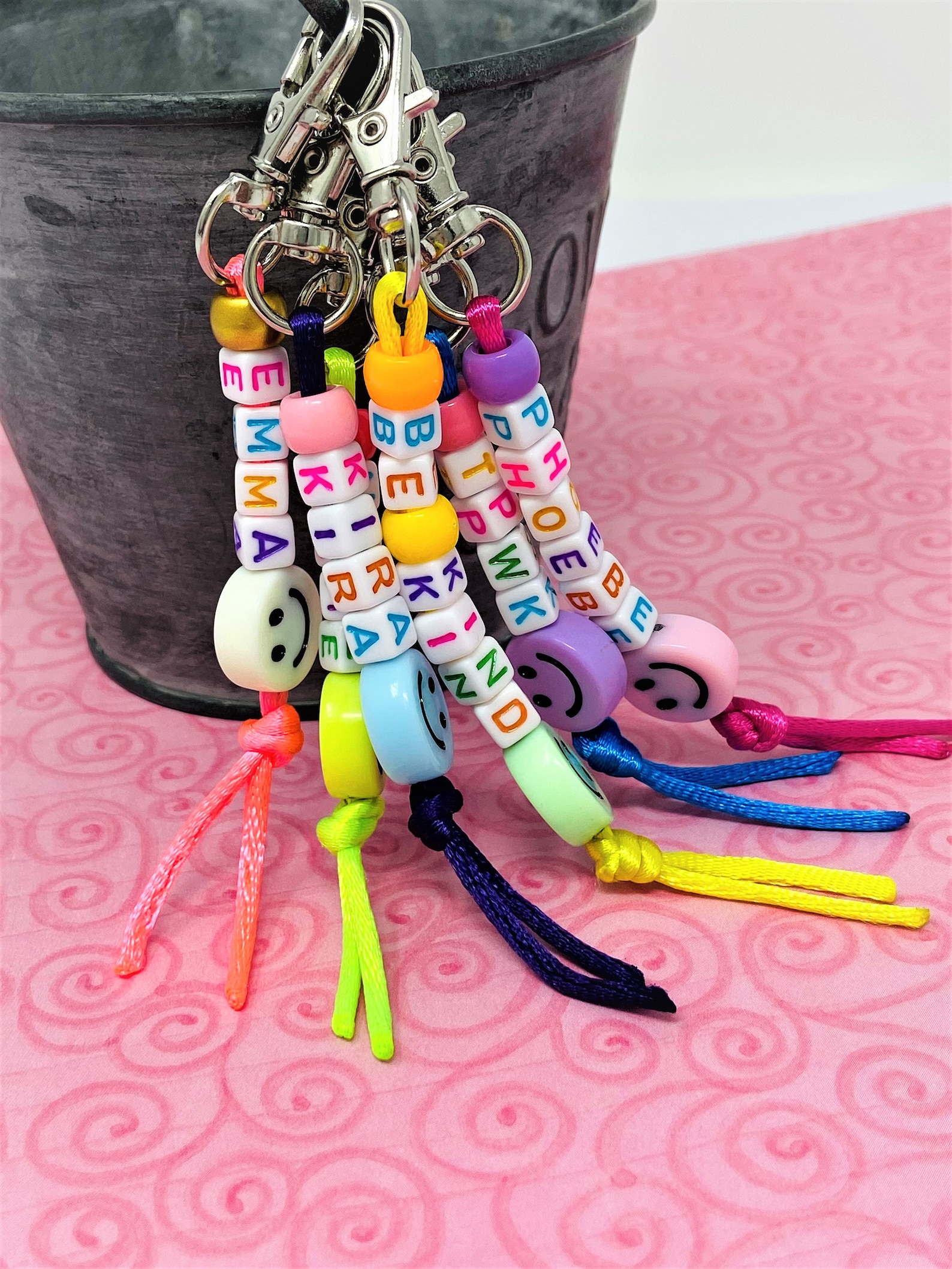 Custom Beaded Name Keychain Smiley Face Key Chain Custom - Etsy