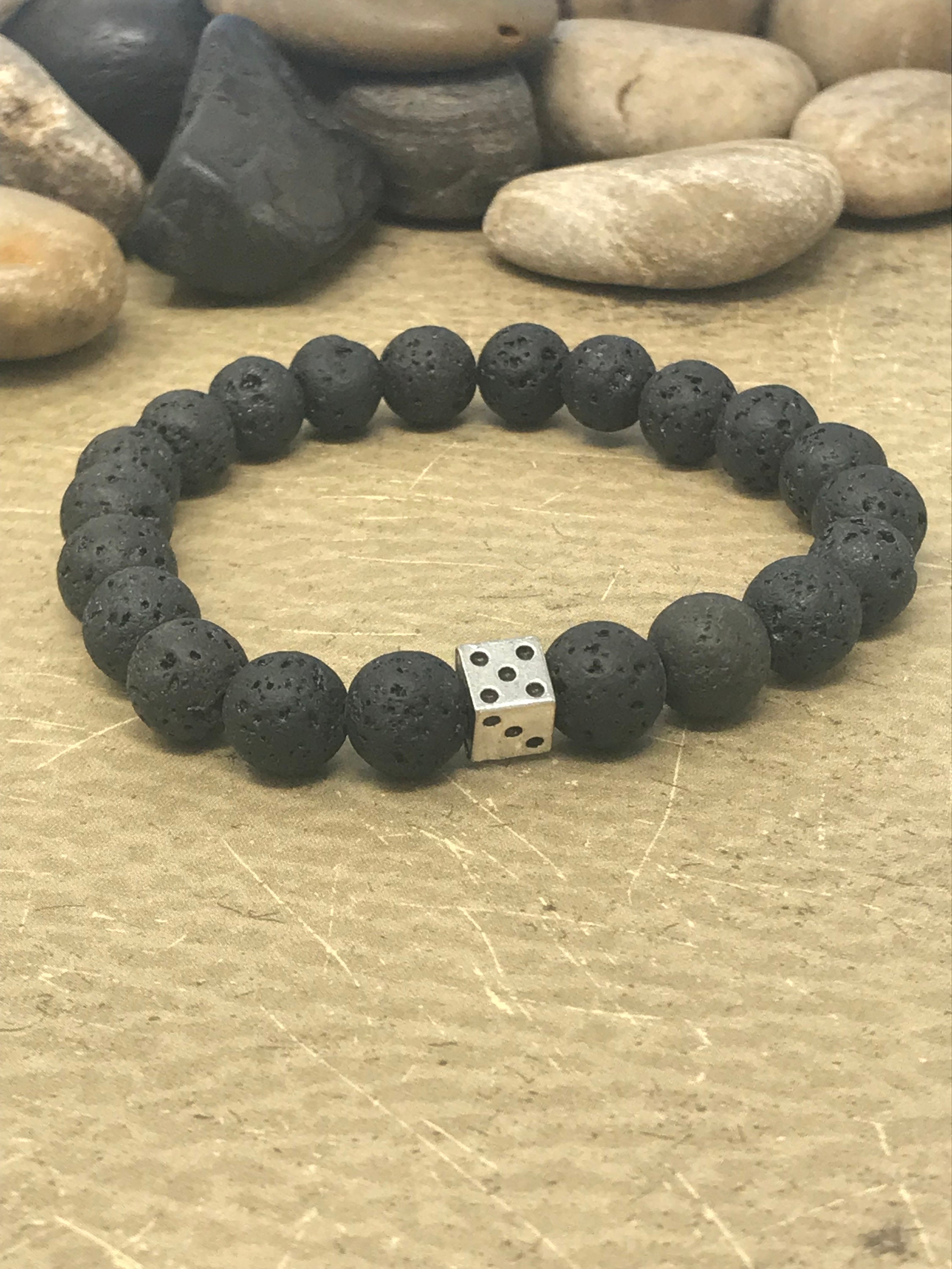 Men's Lava Bracelet, Lava Bead Diffuser Bracelet, Dice Bracelet, Oil ...