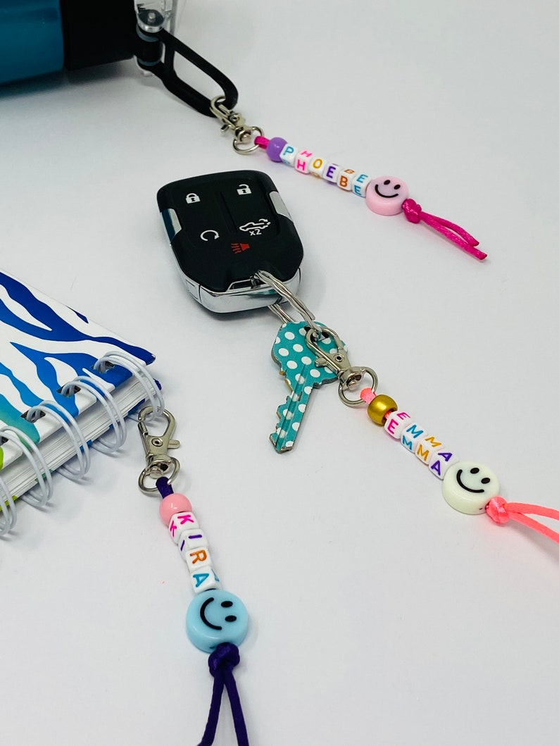 Custom Beaded Name Keychain Smiley Face Key Chain Custom - Etsy