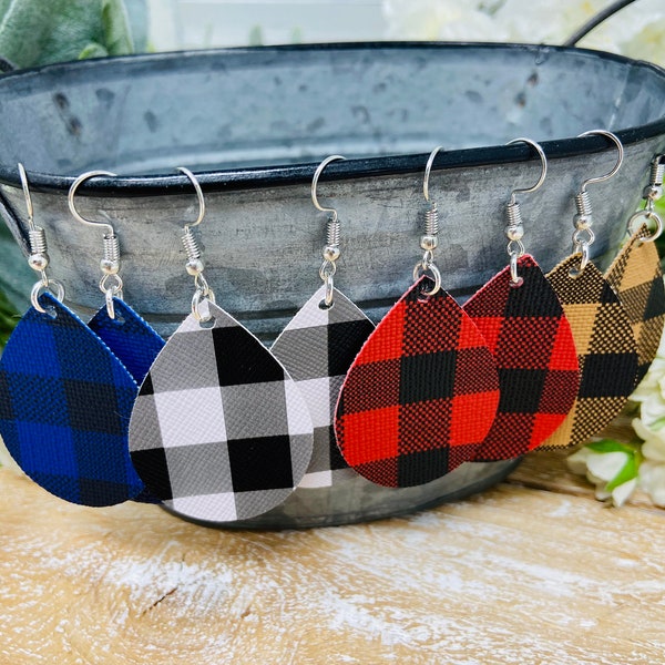 Plaid Leather Earrings - Etsy