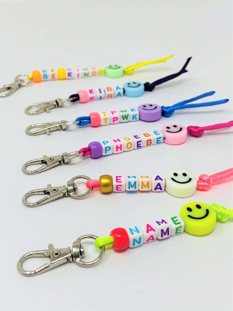 Custom Beaded Name Keychain Smiley Face Key Chain Custom - Etsy