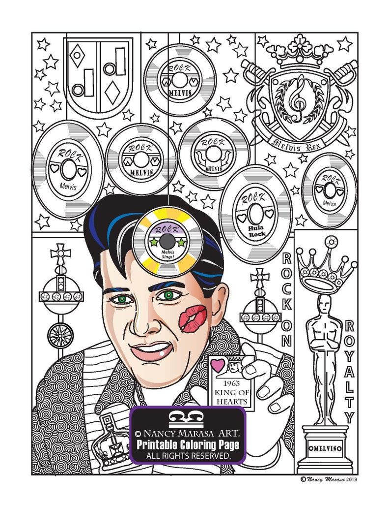 Melvis Goes Hollywood - King of Hearts Coloring Page - (elvis Legend ...