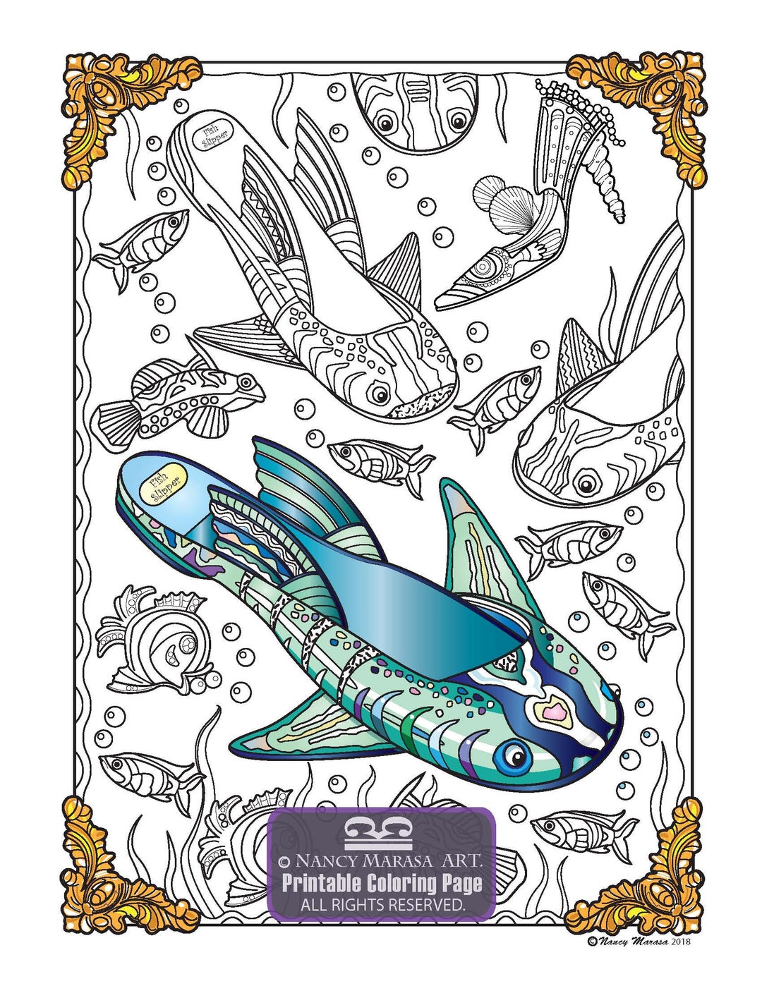 Fantasy Footwear - Slippery Fish Shoe Coloring Page - (beautiful ...