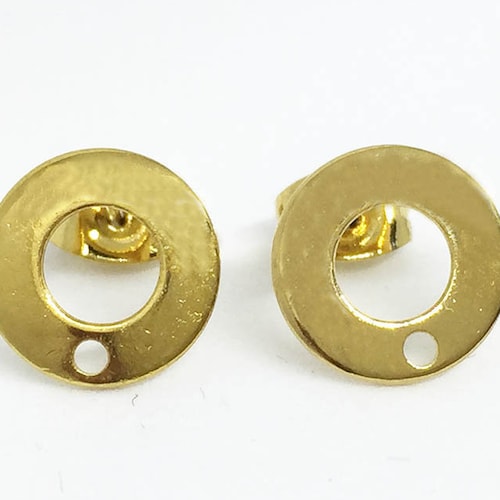 Stainless Steel 10mm Gold Ear Posts With Loops Hollow Round | Etsy