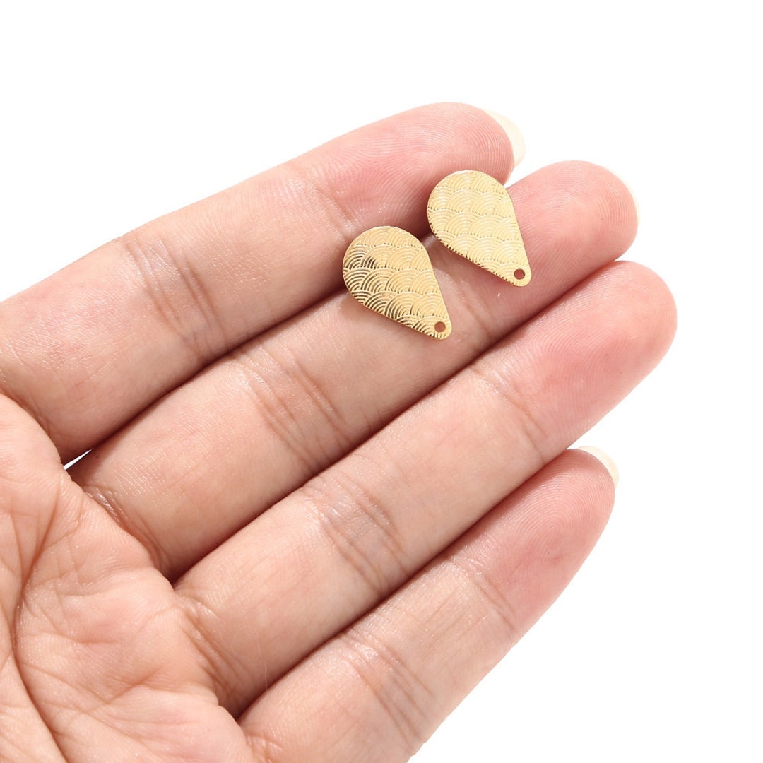 10pcs Teardrop Earring Posts Stainless Steel Gold Plated Waterdrop Stud ...