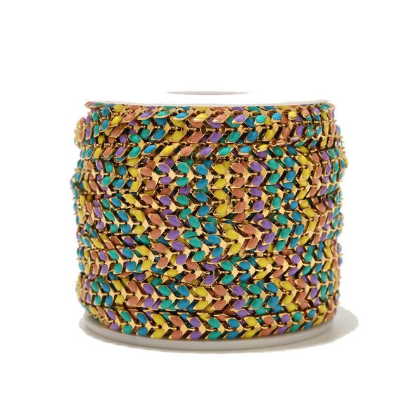 1/5 Meter Stainless Steel Enamel Gold Fishbone Chains 6MM | Etsy